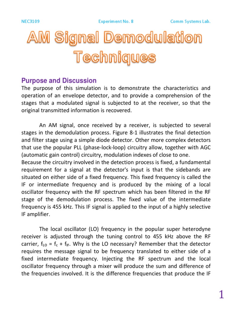 Experiment No 8 Am Signal Demodulation Techniques Pdf Detector Radio Radio
