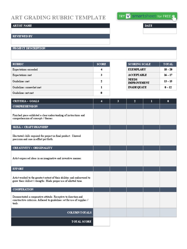 Art Grading Rubric Template: Artist Name Date | Download Free PDF ...