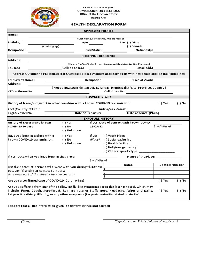 COVID-19 Health Declaration Form | PDF | Philippines | Health Sciences