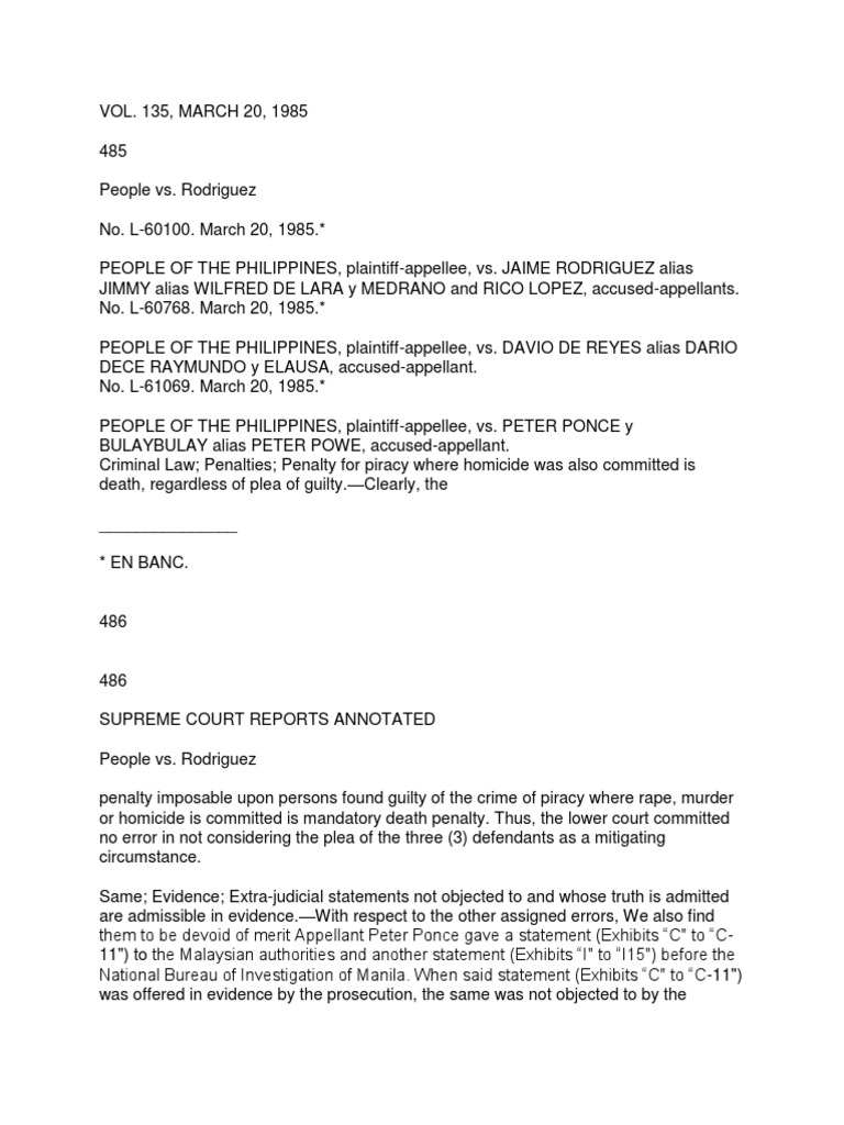 People v. Rodriguez: Piracy Case Digest | PDF | Plea | Right To Silence