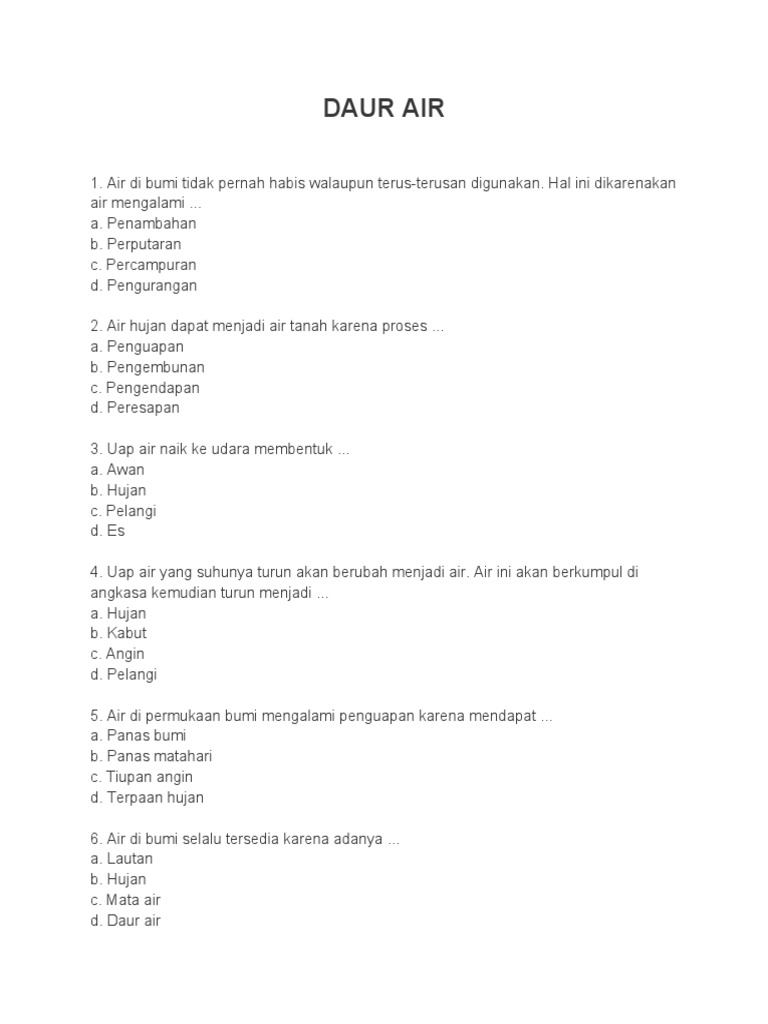 Soal Siklus Air | PDF | Griya & Taman | Sains & Matematika