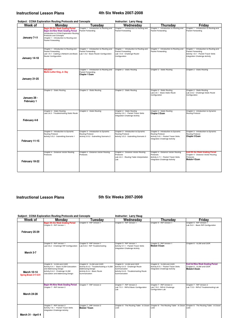 Ccna Exploration Routing Protocols And Concepts Lesson Plans 07 08 Pdf Router Computing