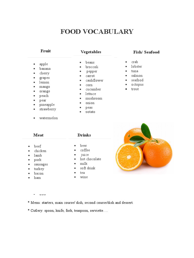Vocabulary Food (Adults) | PDF | Tableware | Restaurants