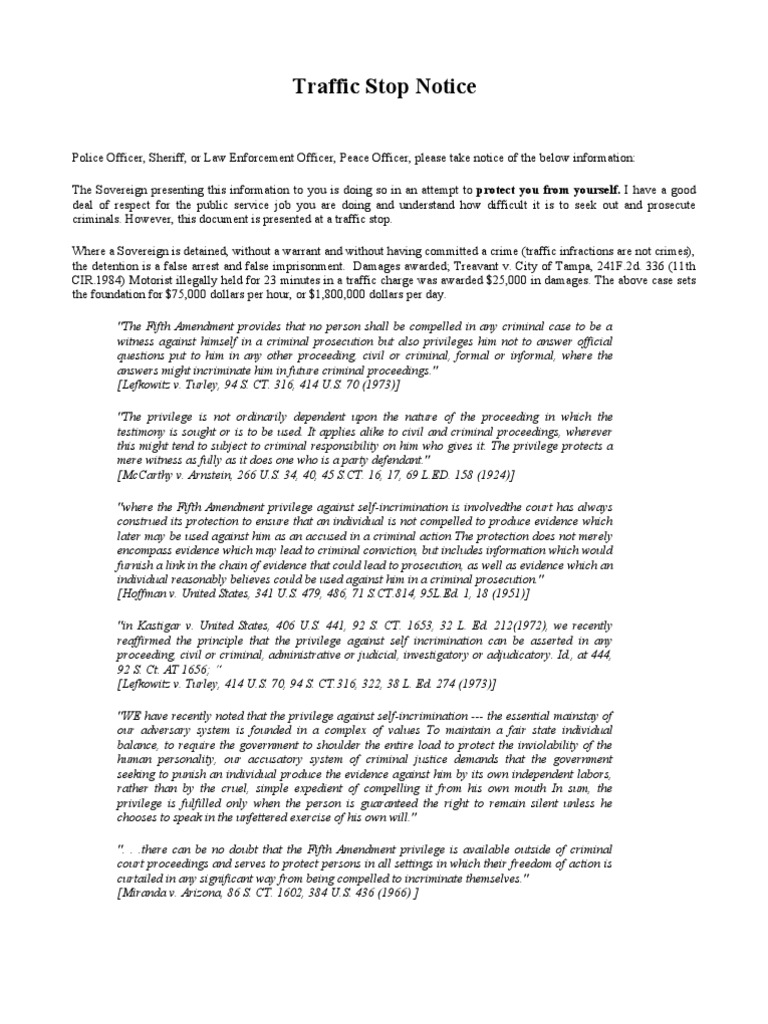 Traffic Stop Notice 1 | Download Free PDF | Fourth Amendment To The ...