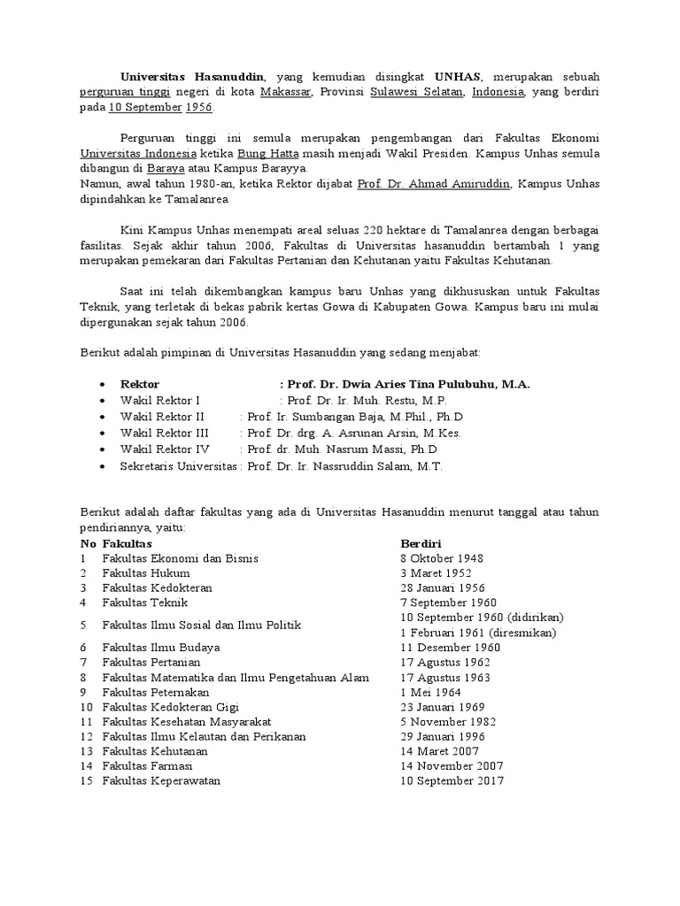 Sejarah dan Prestasi Universitas Hasanuddin | PDF