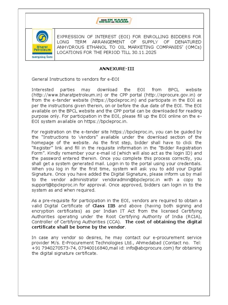 Annexure III General Instructions To Vendors For E-EOI | PDF