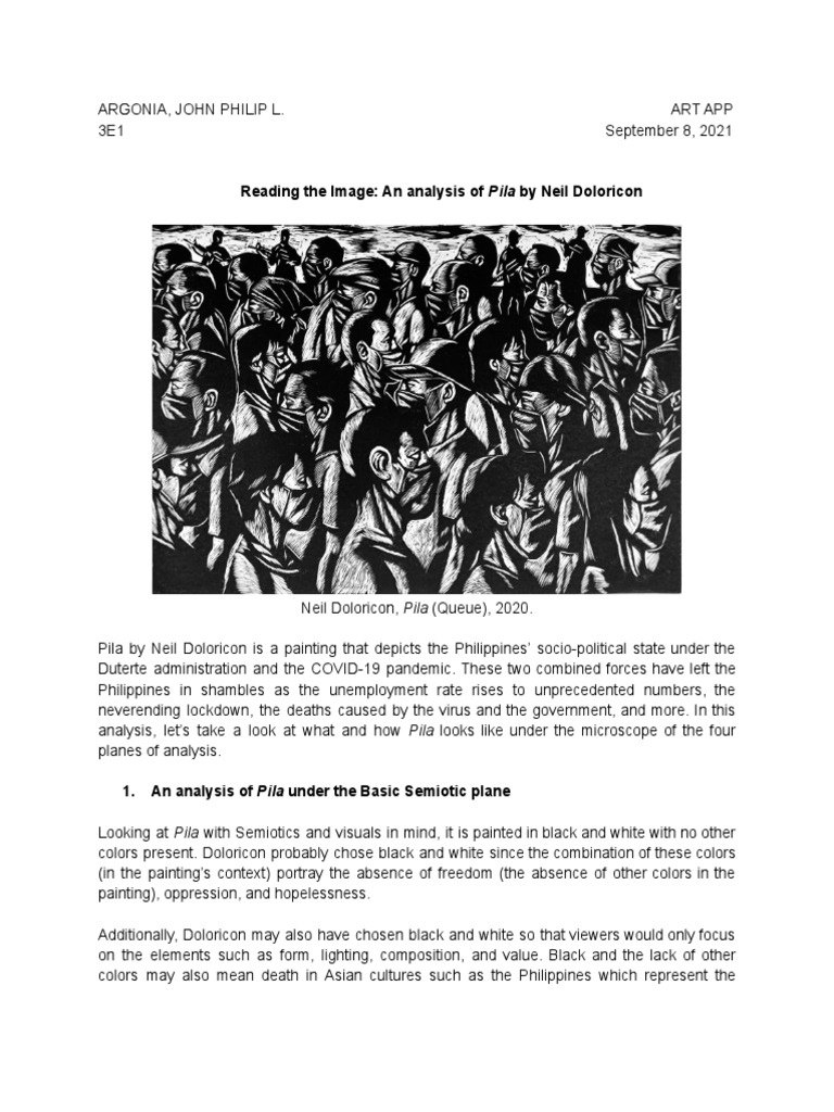 Reading The Image: An Analysis of Pila by Neil Doloricon | PDF