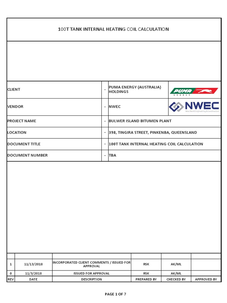 Internal Coil Calculation Pdf Pipe Fluid Conveyance Heat Transfer