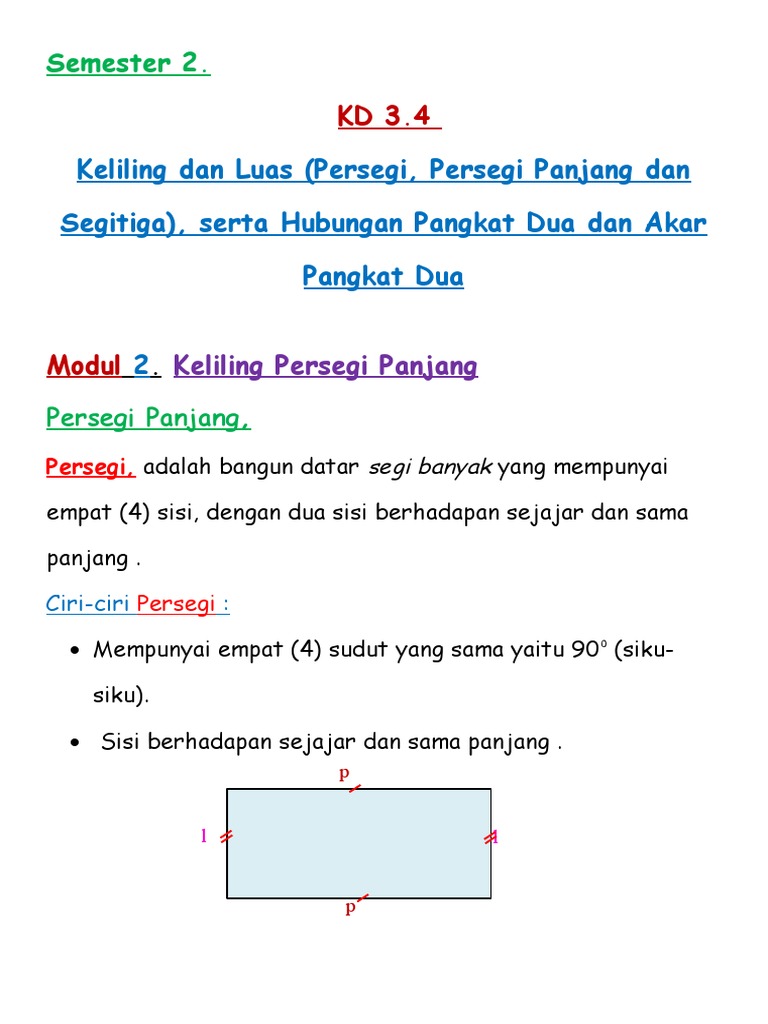 Modul 2 - KD 3.4 Keliling Persegi Panjang | PDF