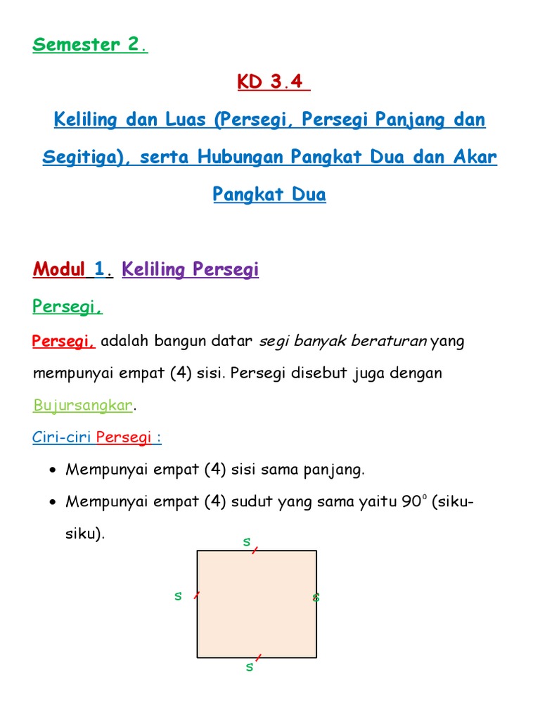 Modul 1 - KD 3.4 Keliling Persegi | PDF