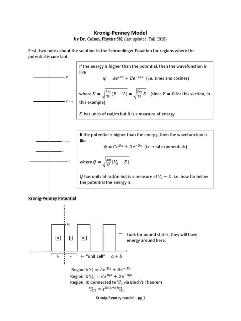 Lecture 29 Kronig Penney Model | PDF | Wave Function | Mathematical ...