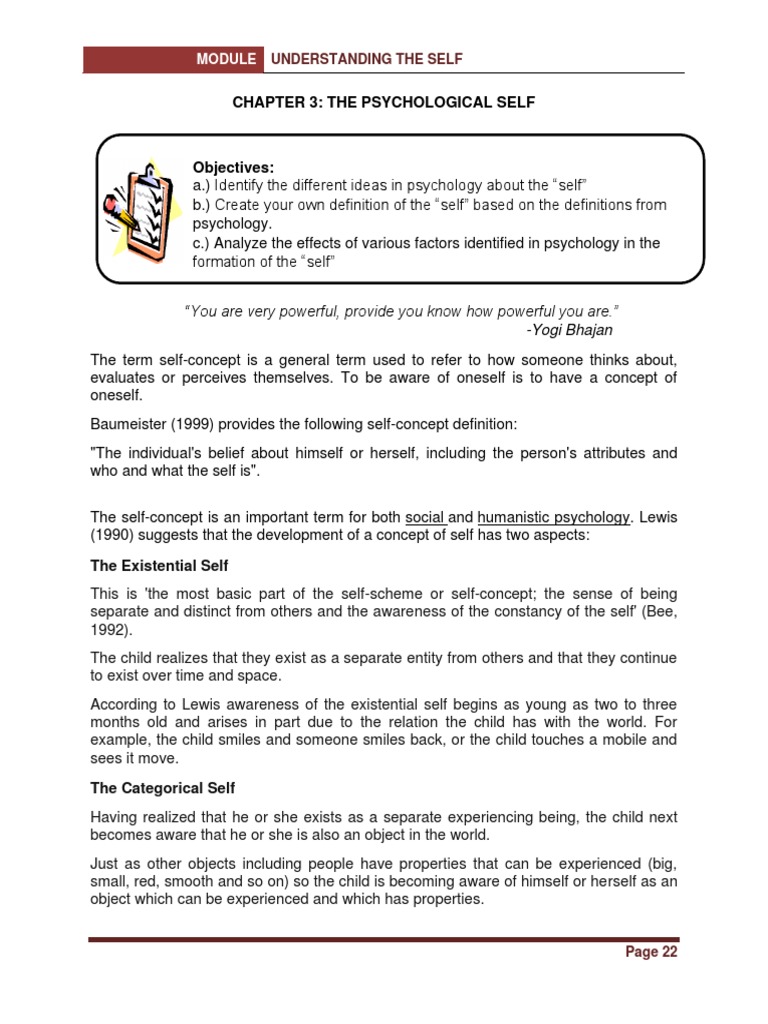 Chapter 3 - The Psychological Self | PDF | Self Esteem | Self Concept