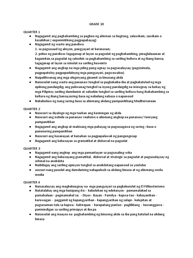 Least Mastered Competencies-10 | PDF