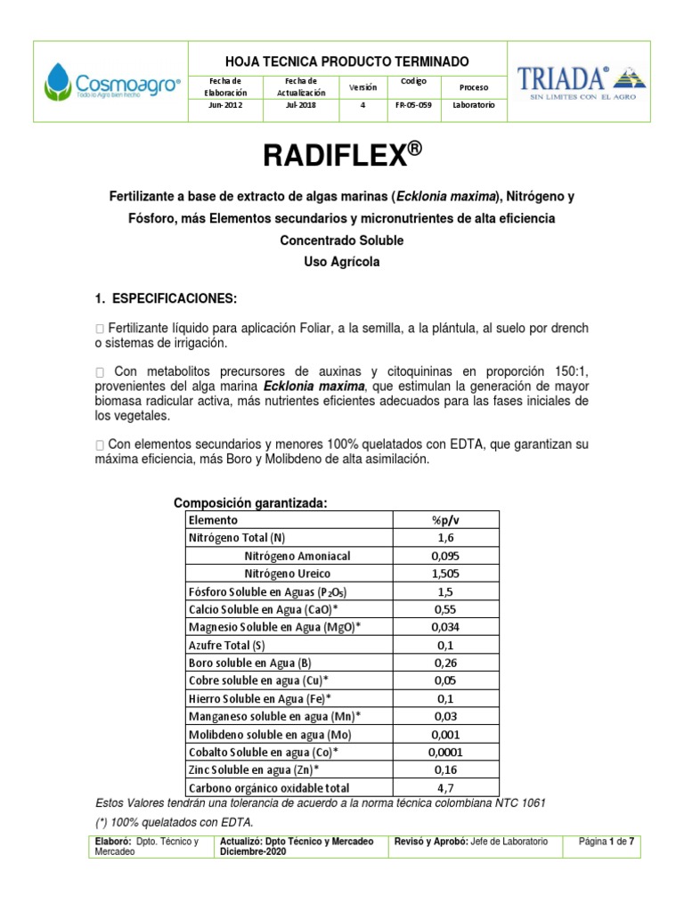 Hoja Técnica Radiflex. | PDF | Fertilizante | Raíz