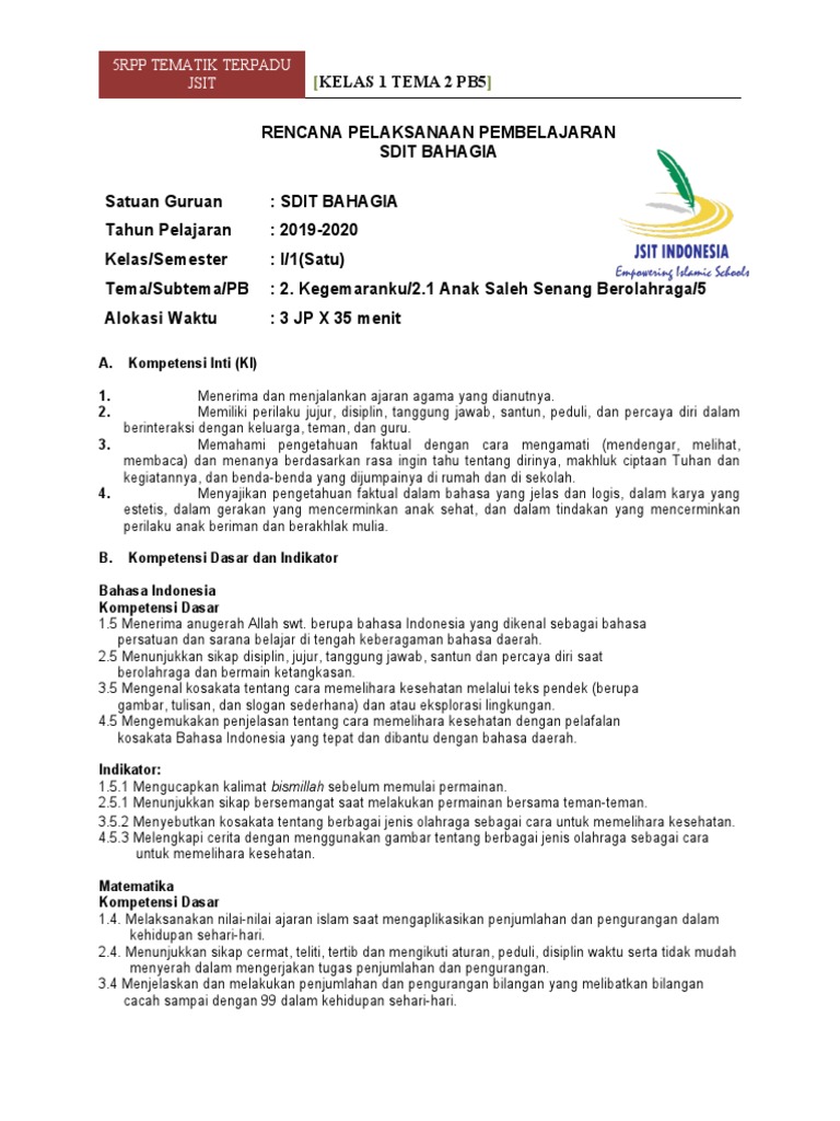 Contoh RPP Tema 2 St1 Pb5 | PDF | Karier & Perkembangan | Pengembangan Diri