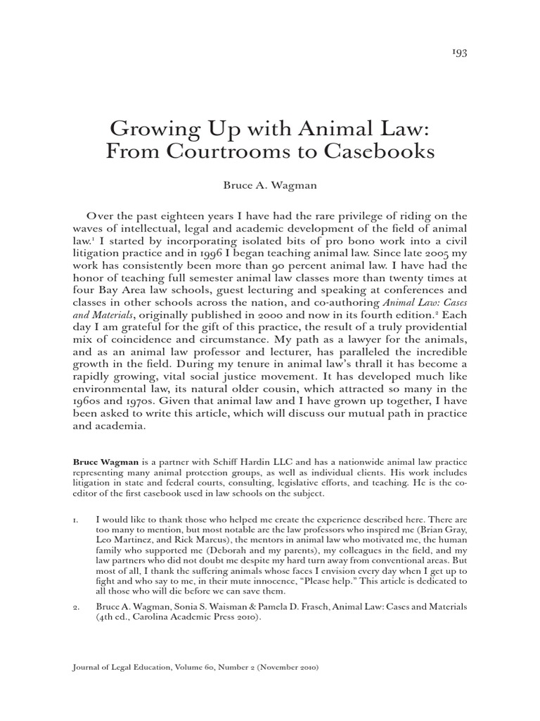 Bruce A. Wagman - Growing Up With Animal Law. From Courtrooms To ...