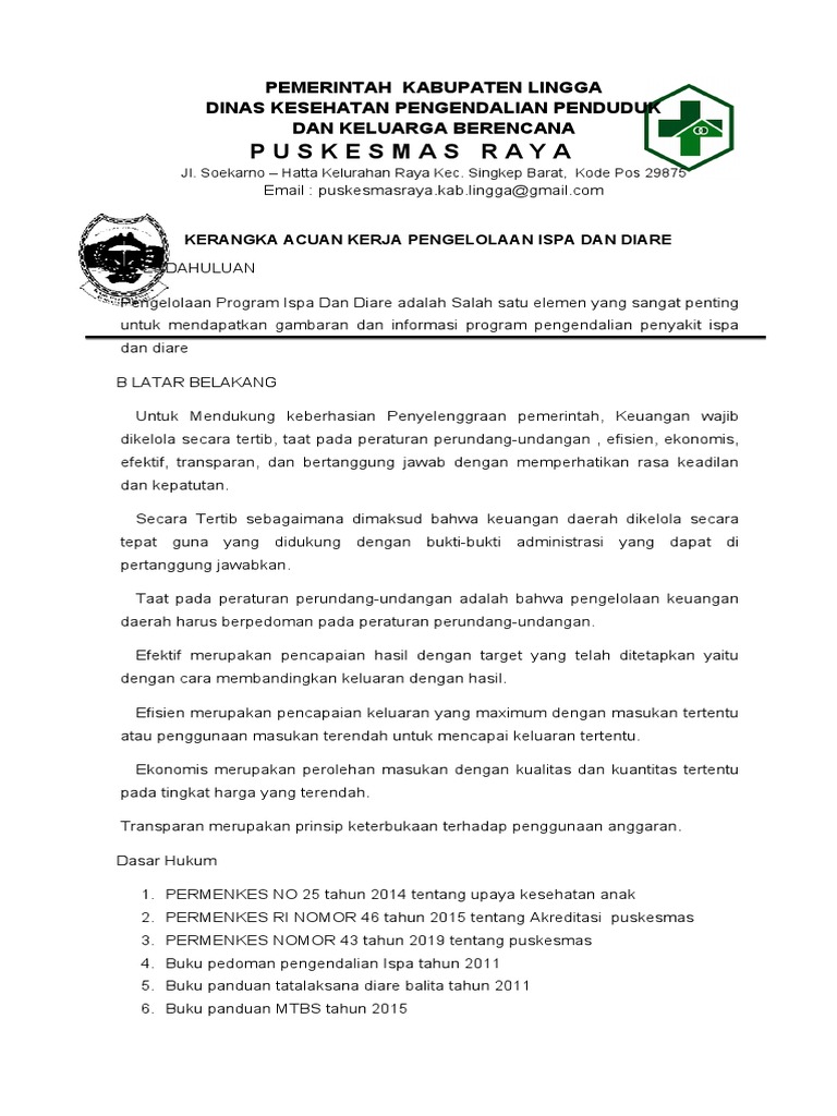 KAK Pengelolaan Ispa Dan Diare | PDF