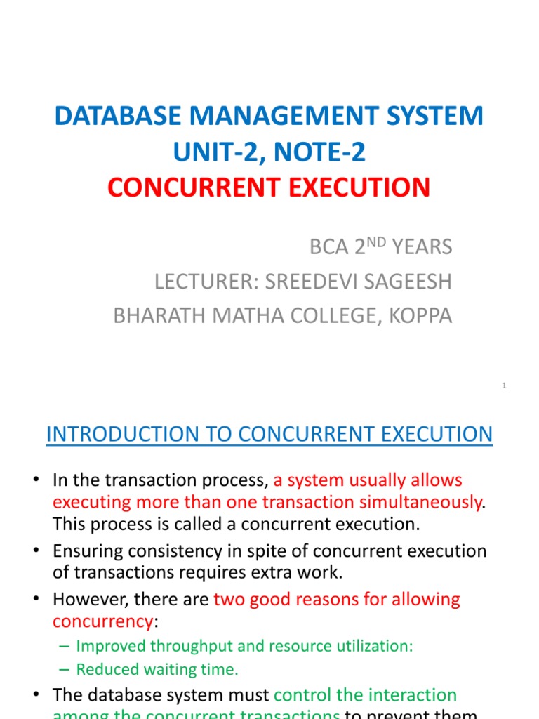 Database Management System UNIT-2, NOTE-2: Concurrent Execution | PDF ...