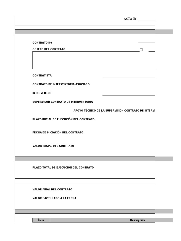 Modelo Acta de Recibo Parcial de Obra | PDF