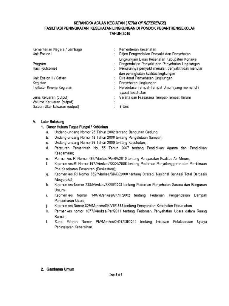 Contoh TOR TP Pontren-Sekolah 515 | PDF