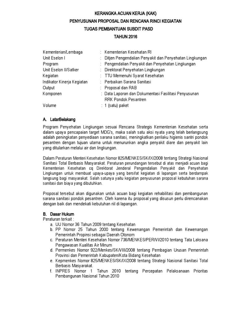 TOR Penyusunan Proposal Dan RRK Pontren | PDF
