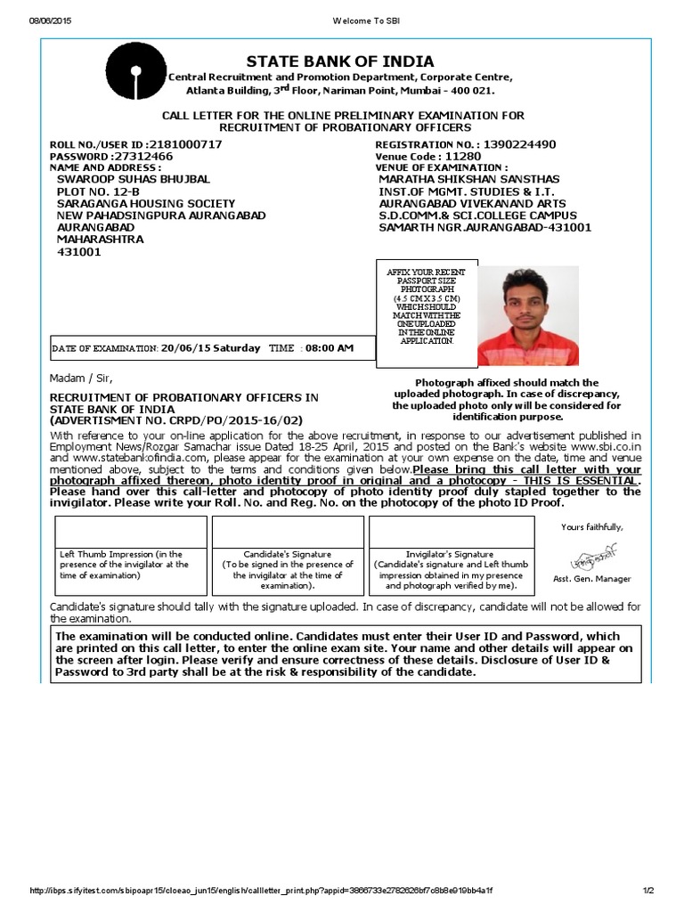 Welcome To SBI Po Call Letter 2025 | PDF | Identity Document | Signature