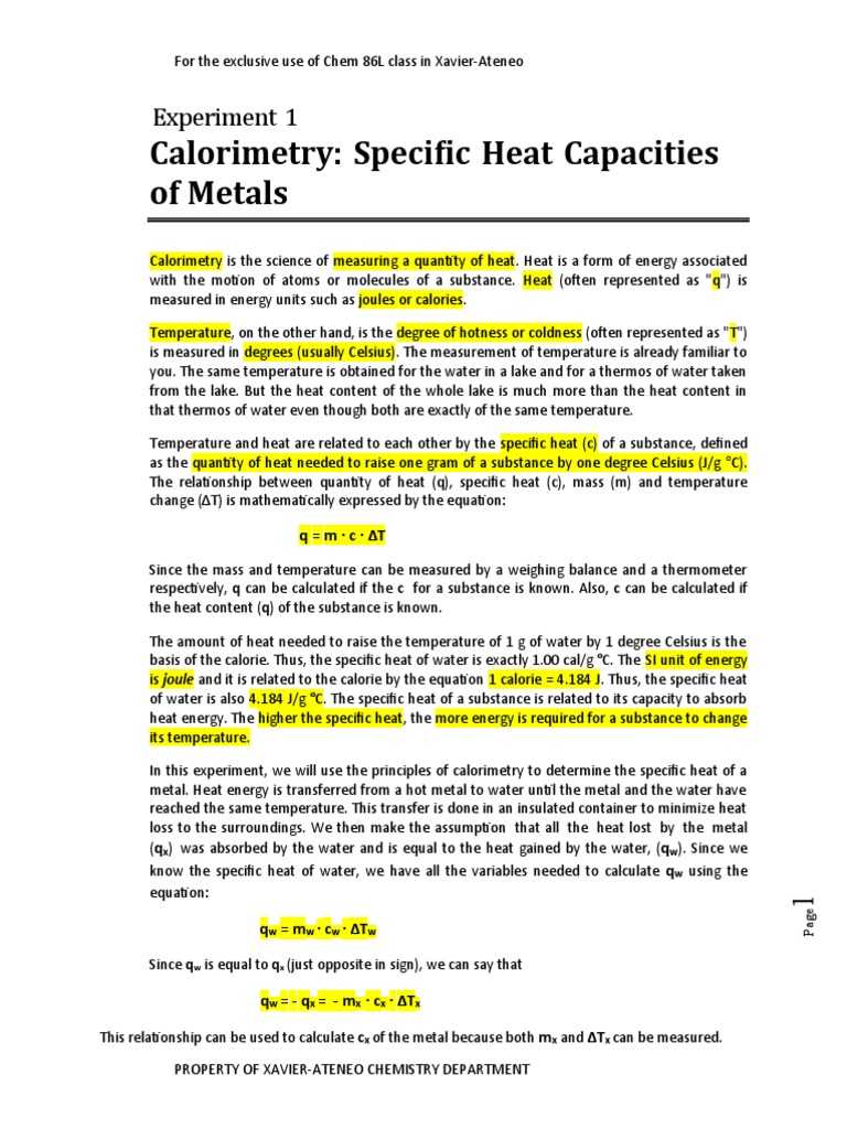EXPT 1 Calorimetry Lab Report 1 1 | Download Free PDF | Heat | Calorie