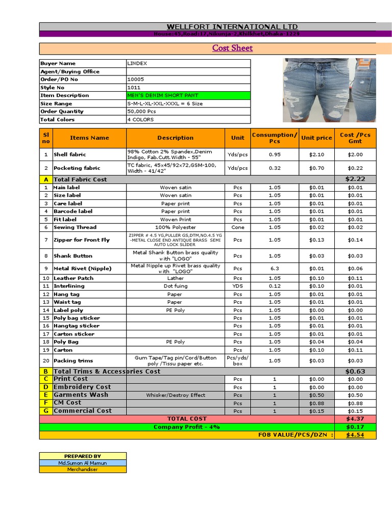 Cost Sheet | PDF | Clothing | Textiles