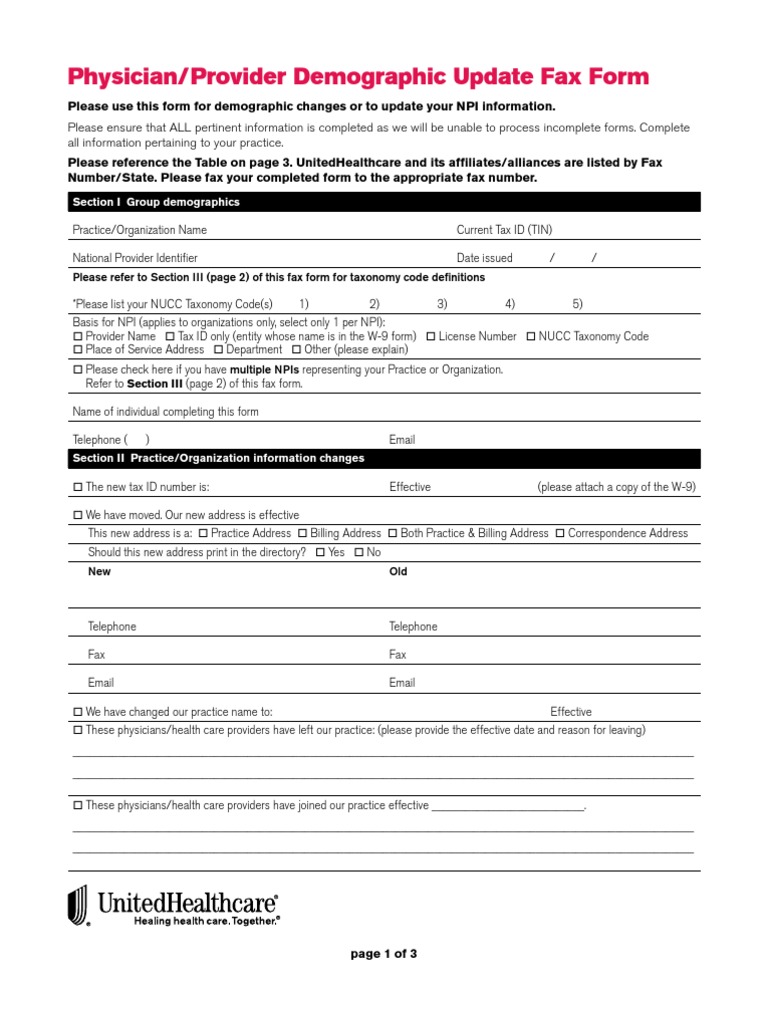 Physician/Provider Demographic Update Fax Form | PDF | Social Security ...