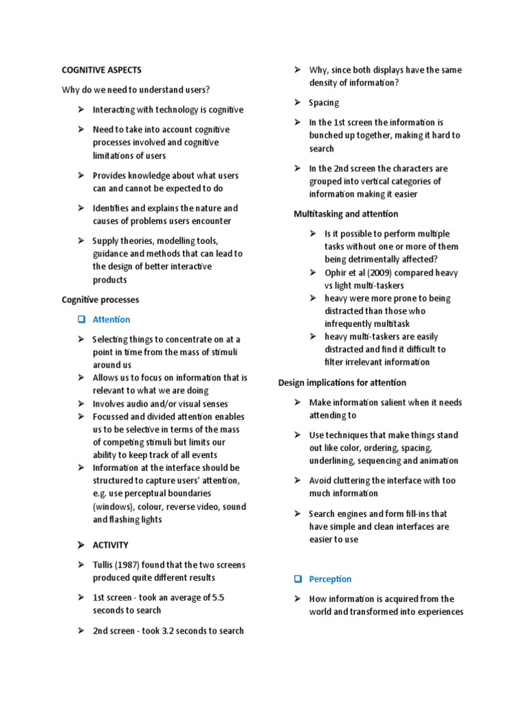 Cognitive Aspects: Attention | PDF | Attention | Memory