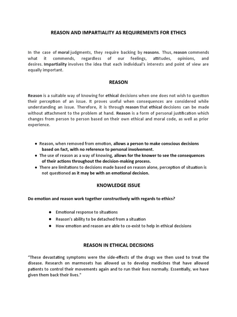 Reason and Impartiality As Requirements For Ethics | PDF | Reason | Morality