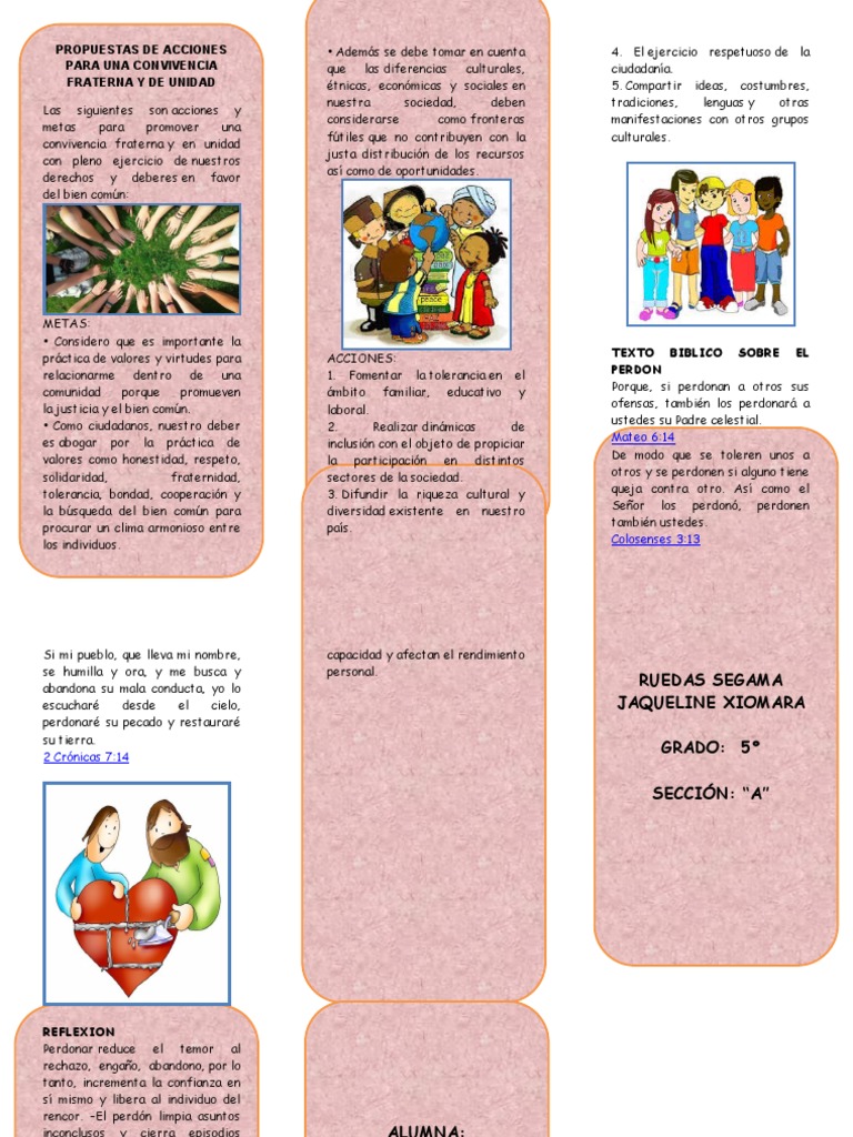 Triptico Propuestas de Acciones para Una Convivencia Fraterna y de Unidad | PDF | Bien común ...