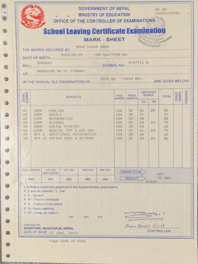 10th Marksheet Aman | PDF