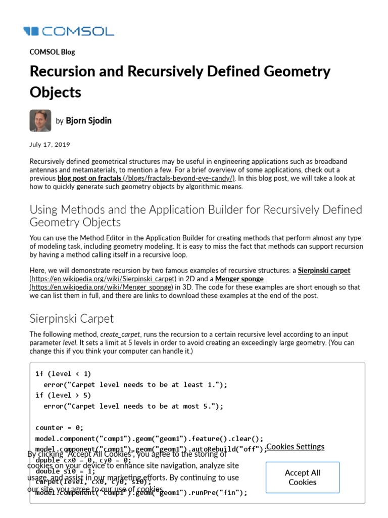 Recursion and Recursively Defined Geometry Objects - COMSOL Blog | PDF | Recursion | Computing