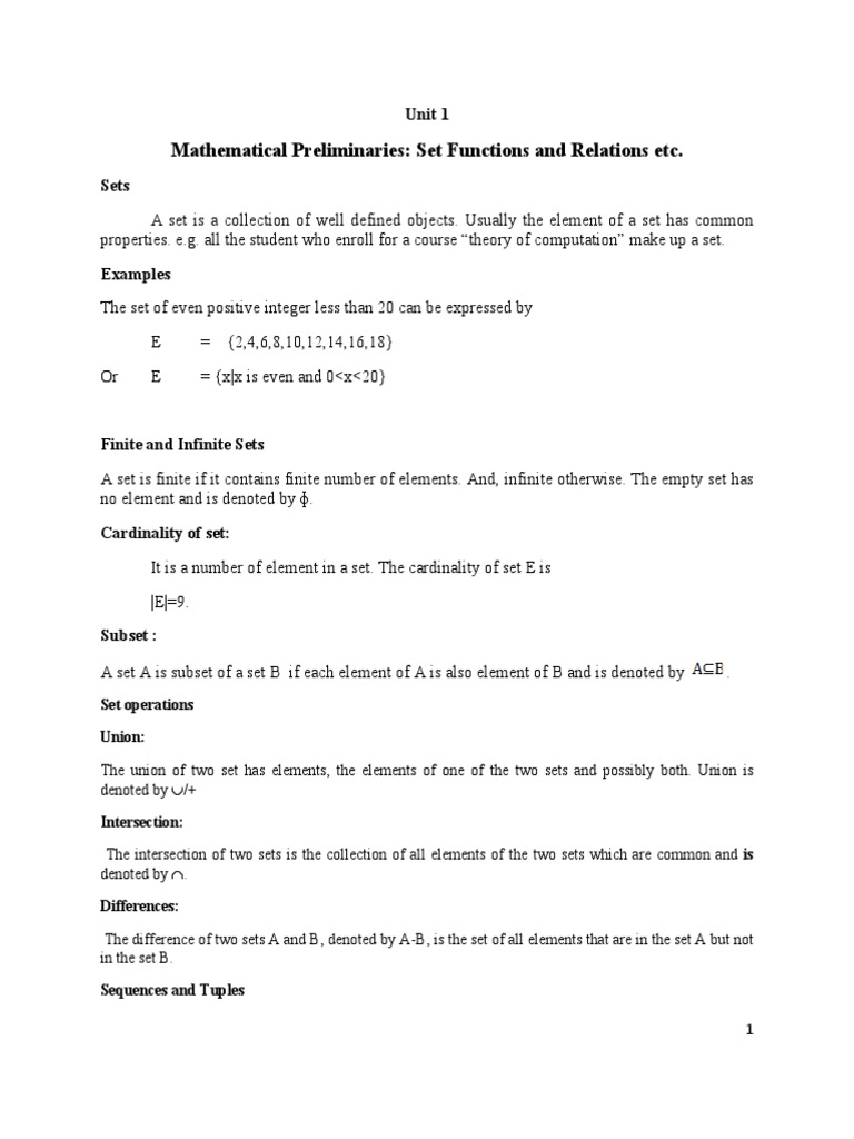 Chapter 1 Preliminaries | PDF | Set (Mathematics) | Theory Of Computation