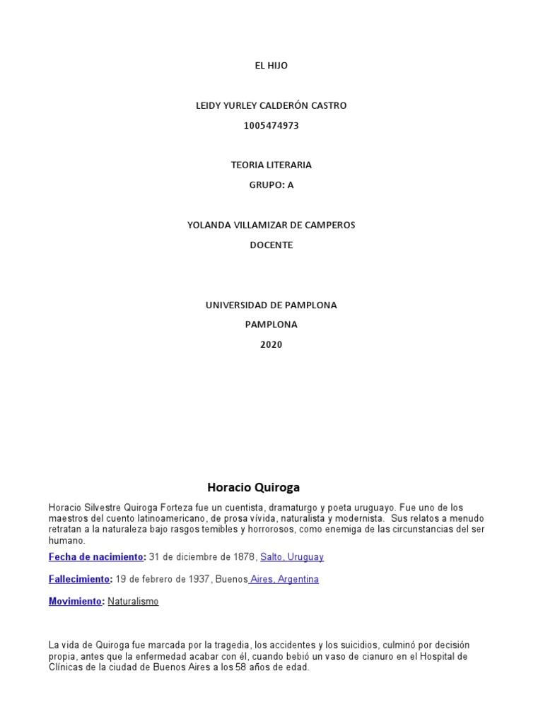 El Hijo (Horacio Quiroga) | PDF