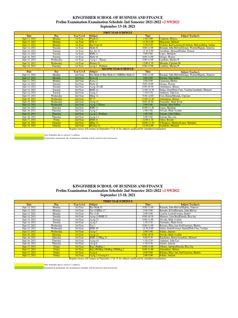 1st Sem 2021 2022 Prelim Examination Schedule v2 | PDF | Lent | Fasting