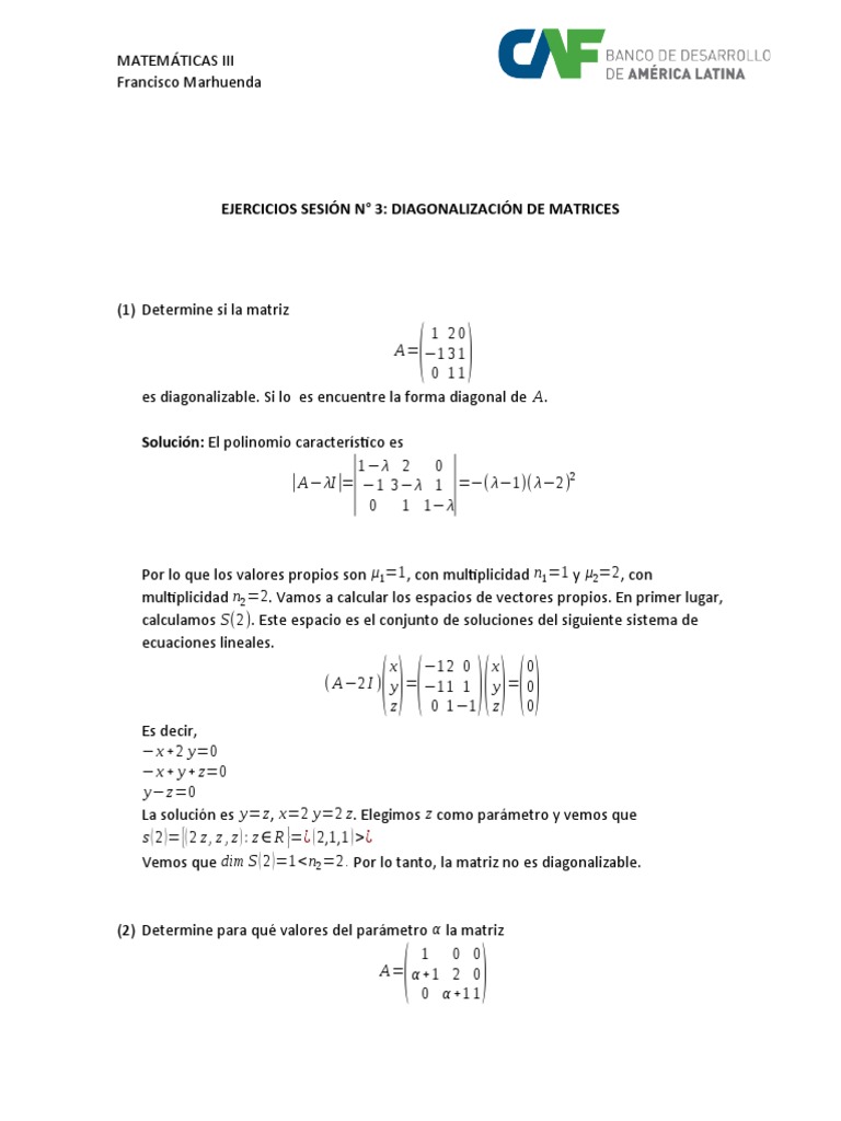 3 Diagonalizacion de Matrices Soluciones | PDF | Matriz (Matemáticas ...