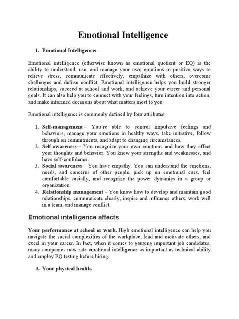 MBA Sem 2-Emotional Intelligence Notes | PDF | Empathy | Psychological ...