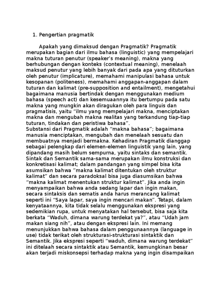 Kritik dan Contoh Pragmatik dalam Bahasa | PDF | Seni & Disiplin Bahasa