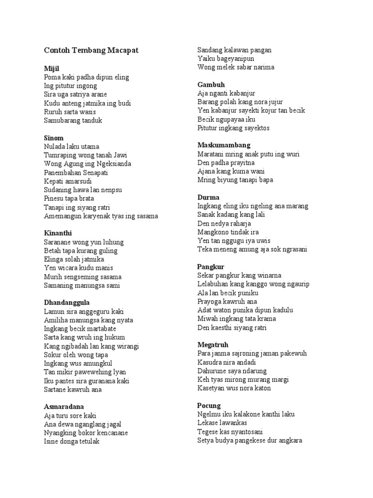 Contoh Tembang Macapat | PDF