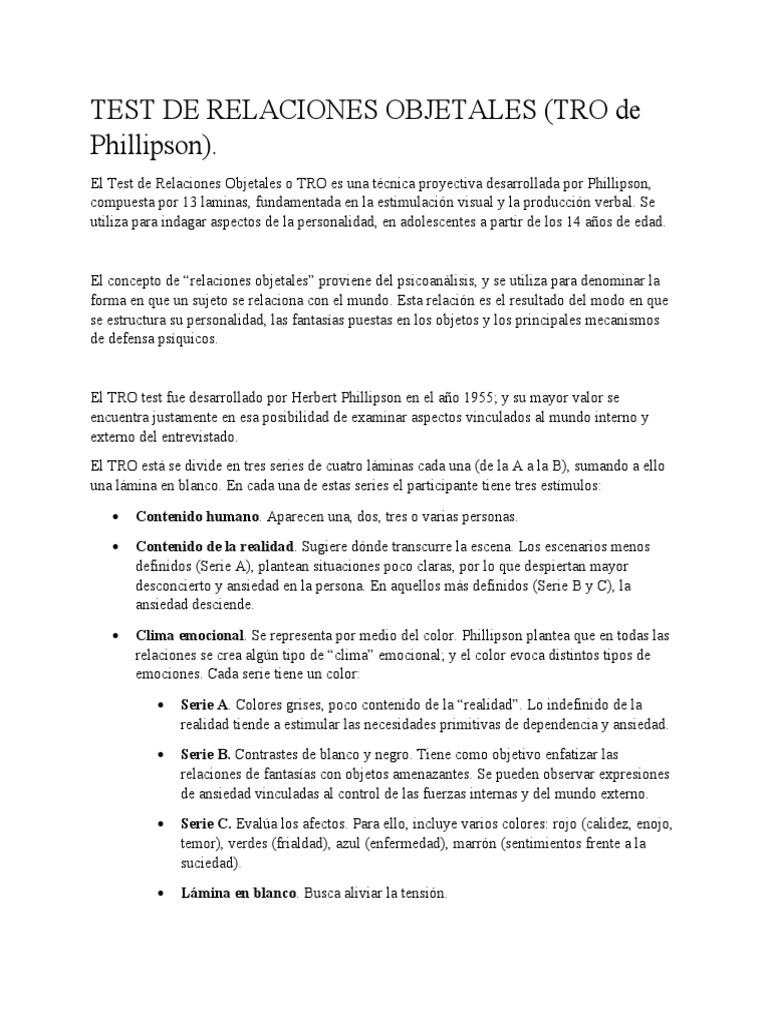 Test de Relaciones Objetales (TRO) | PDF | Las emociones | Realidad
