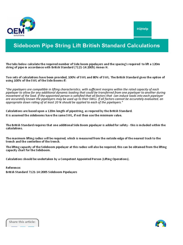 QHelp Sideboom Lift Calculations | PDF | Pipe (Fluid Conveyance)