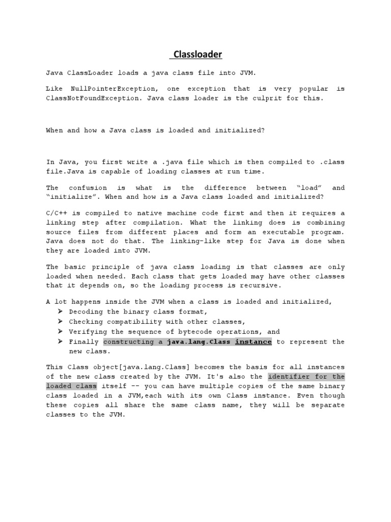 Classloader: Instance | PDF | Java Virtual Machine | Class (Computer Programming)