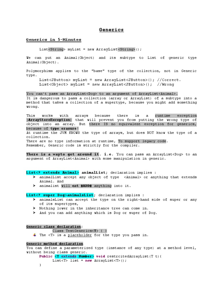 Generics In 5 Minutes Pdf Computing Computer Science
