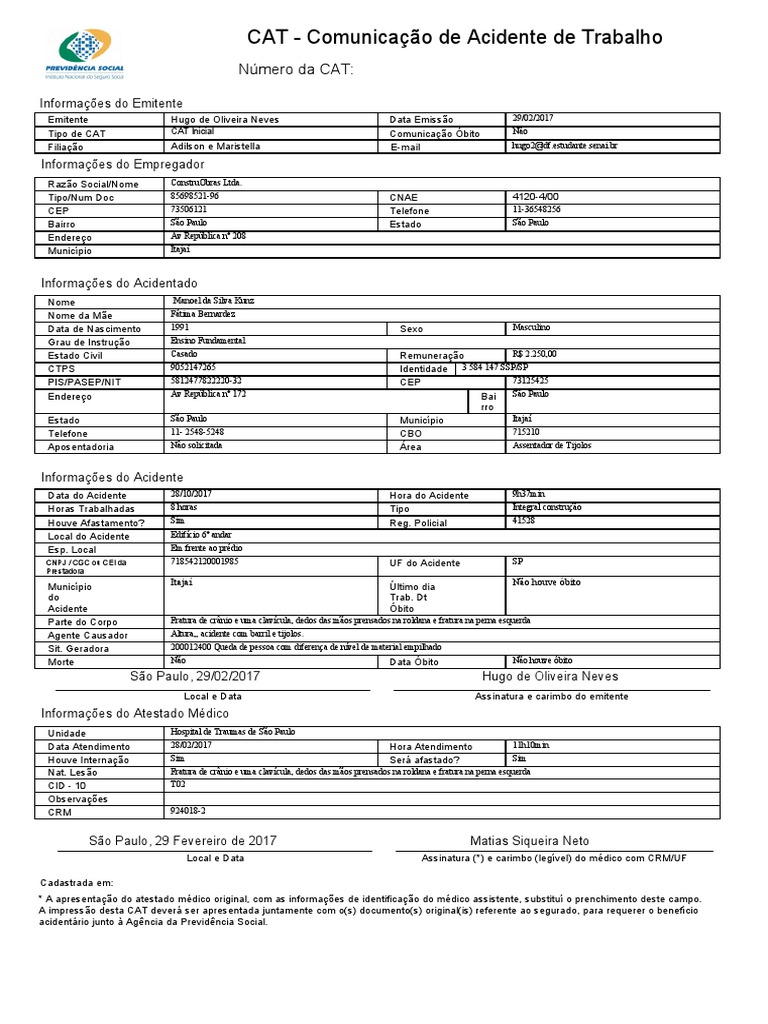 Formulário CAT HN | PDF