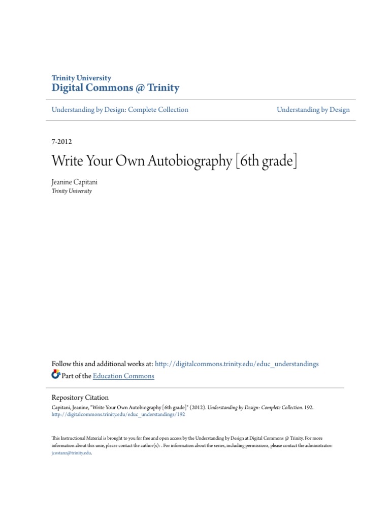Write Your Own Autobiography (6th Grade) | PDF | Rubric (Academic ...