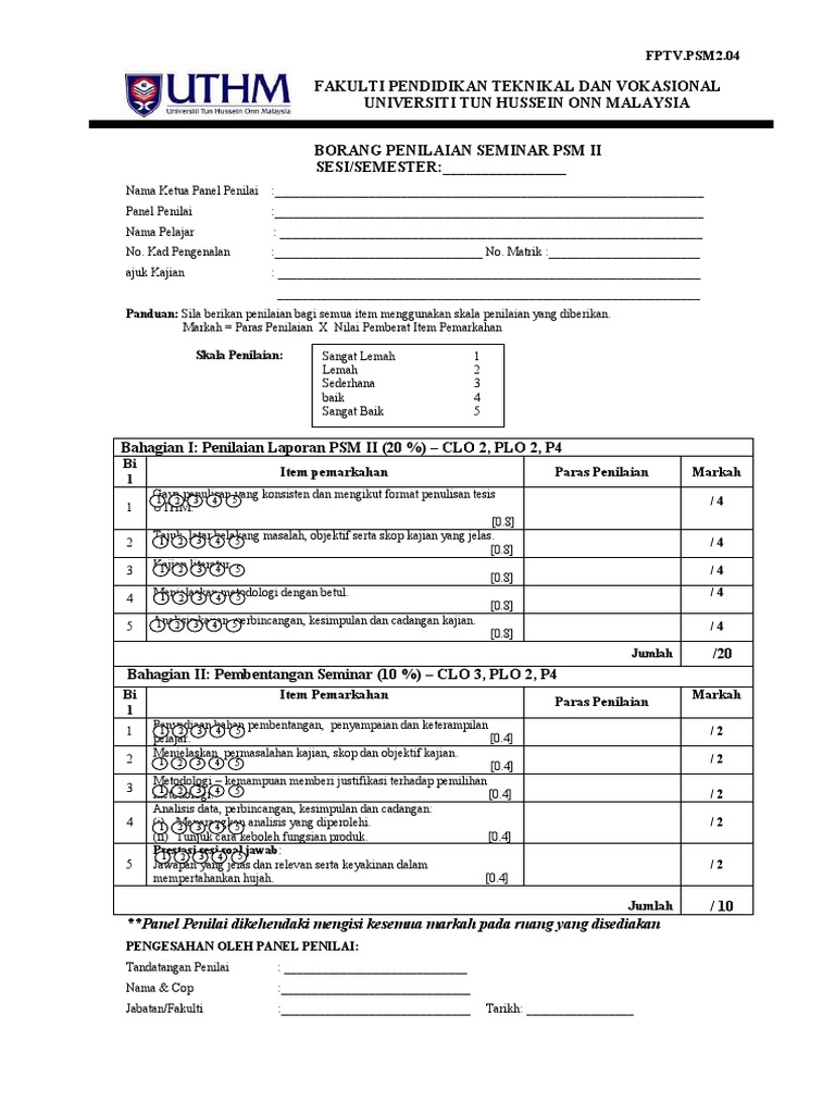 FPTV psm2 04-Borangpenilaianseminarterkini21jun2015 | PDF