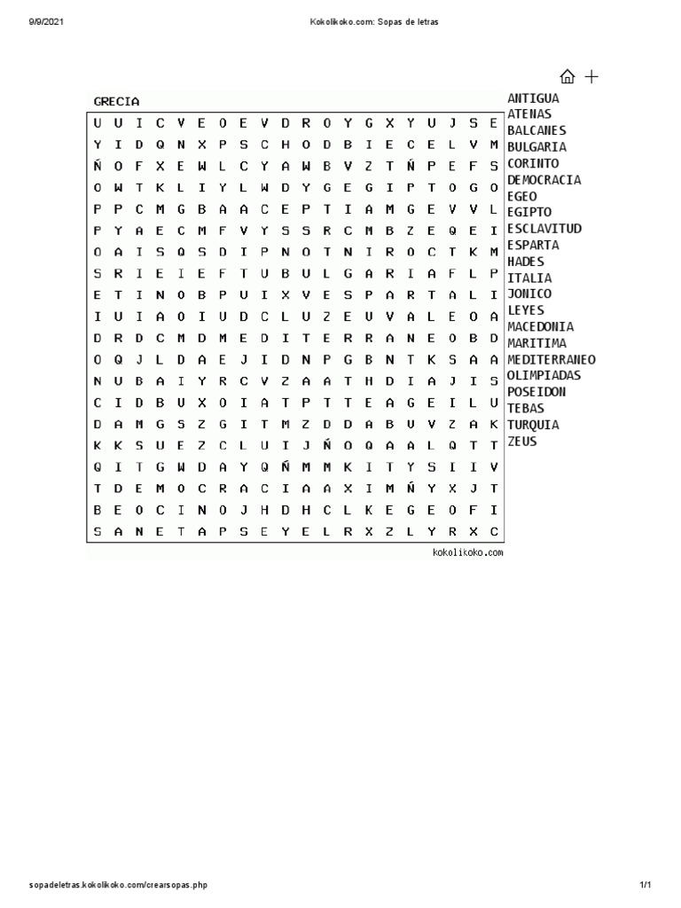 Sopa de letras: Cultura griega antigua | PDF