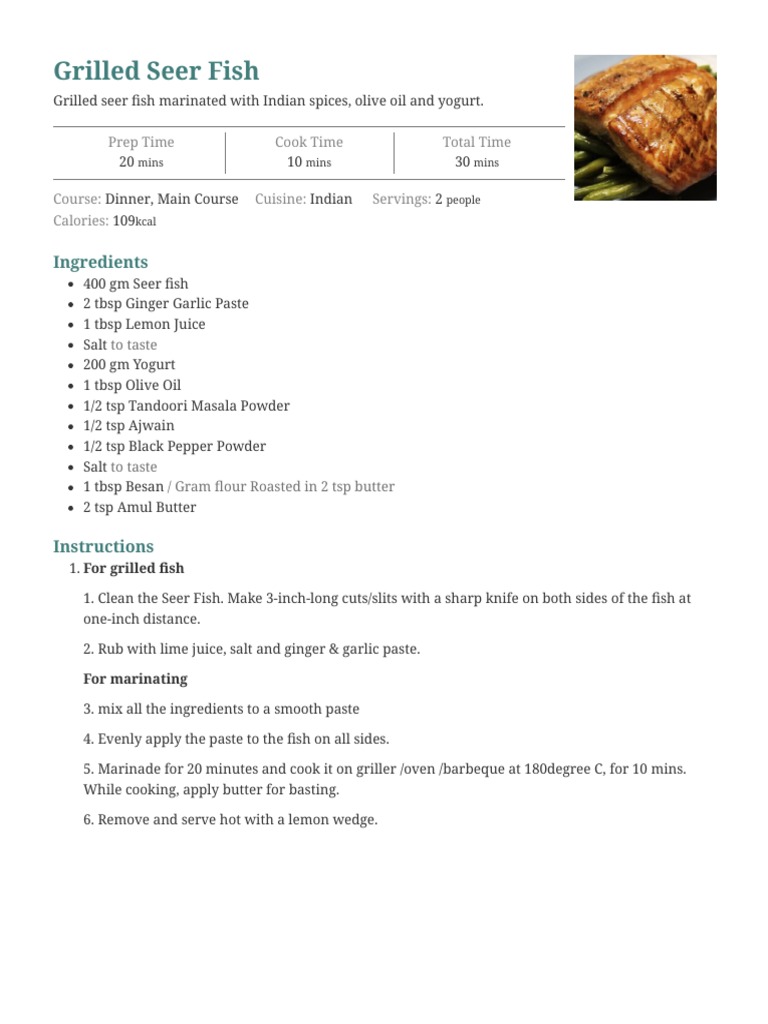 Grilled Seer Fish with Indian Spices | PDF